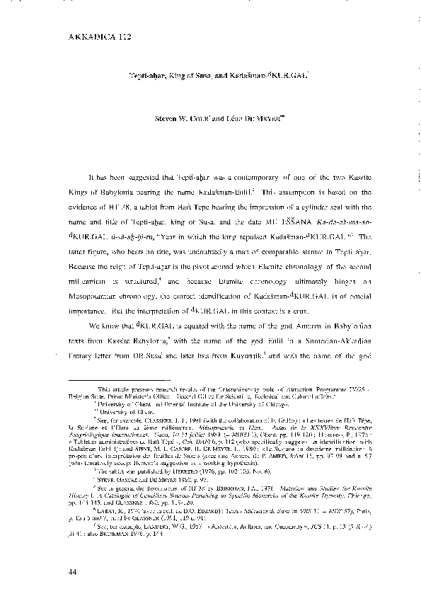 (PDF) Tepti-ahar, King of Susa, and Kadašman-dKUR.GAL (with L. De Meyer)