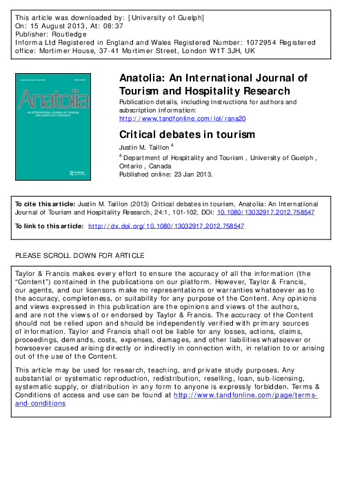 (PDF) Critical Debates in Tourism