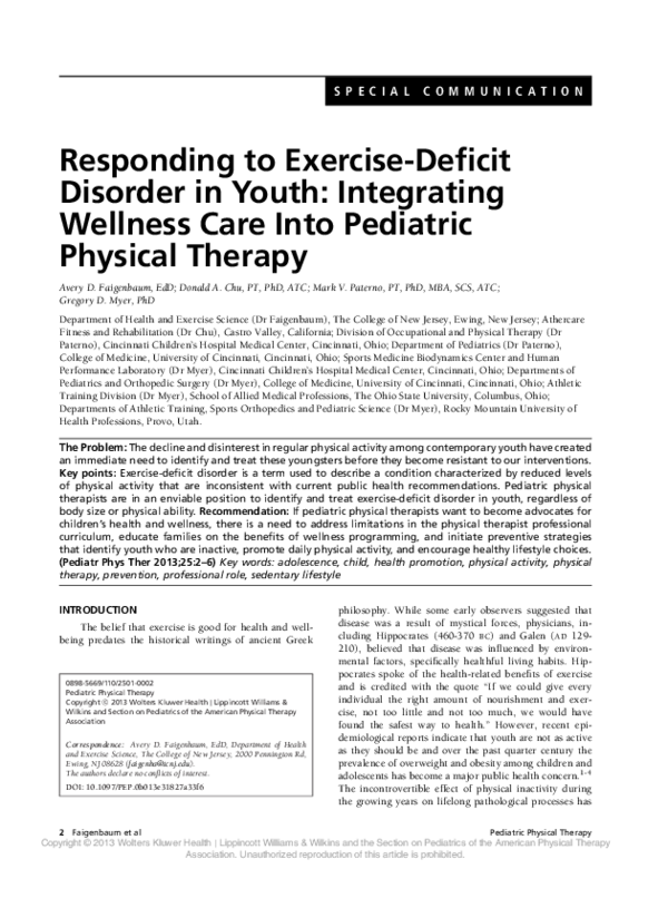 (PDF) Responding to Exercise-Deficit Disorder in Youth: Integrating ...