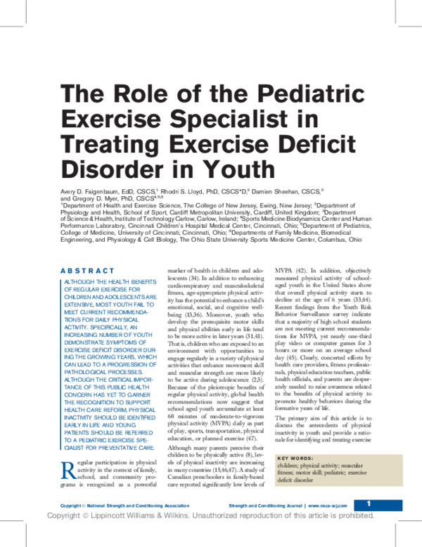 (PDF) The Role of the Pediatric Exercise Specialist in Treating ...