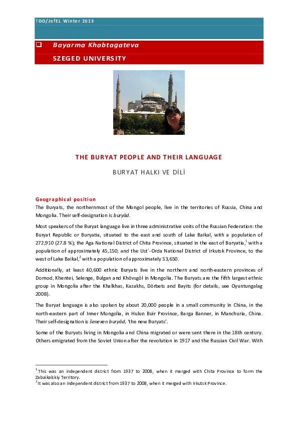 (PDF) The Buryat people and their language