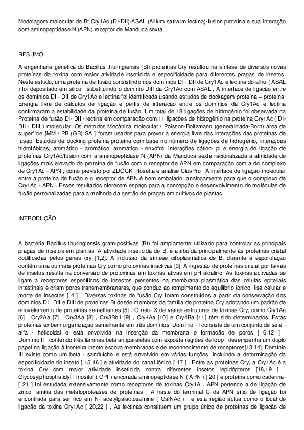 (DOC) Modelagem molecular de Bt Cry1Ac (DI-DII