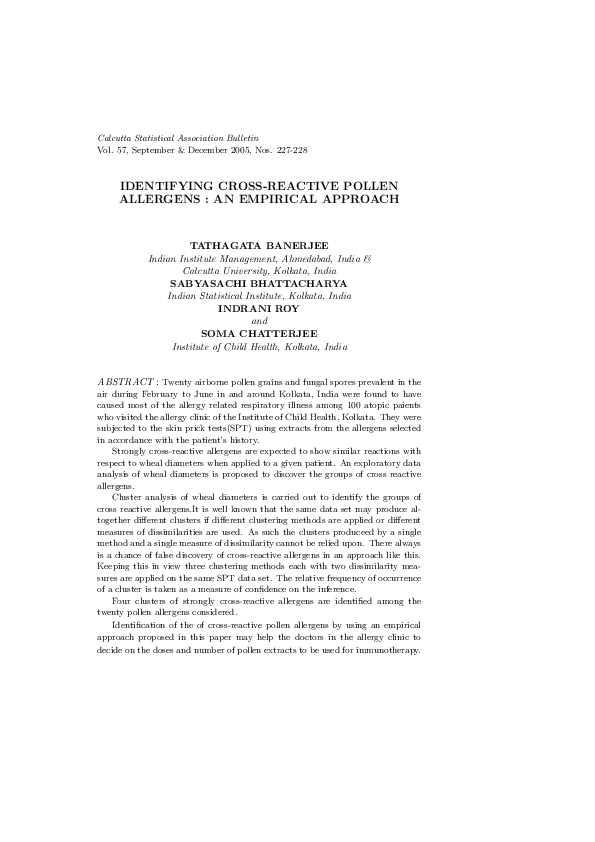 Pdf Identifying Cross Reactive Pollen Allergens An Empirical Approach