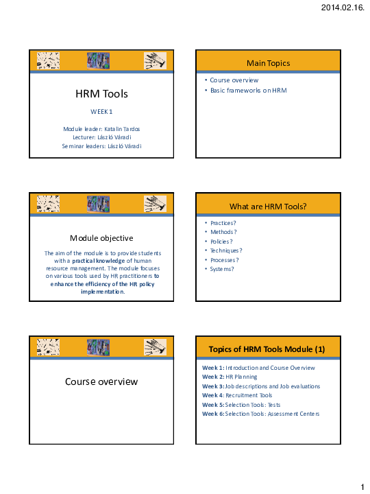 (PDF) Main Topics HRM Tools • Course overview