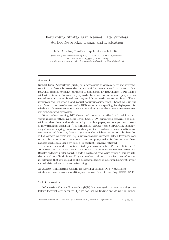 Pdf Forwarding Strategies In Named Data Wireless Ad Hoc Networks
