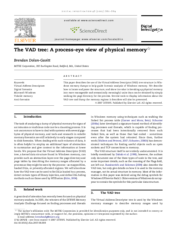(PDF) The VAD tree: A process-eye view of physical memory5