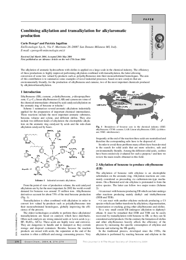 (PDF) Combining alkylation and transalkylation for alkylaromatic production