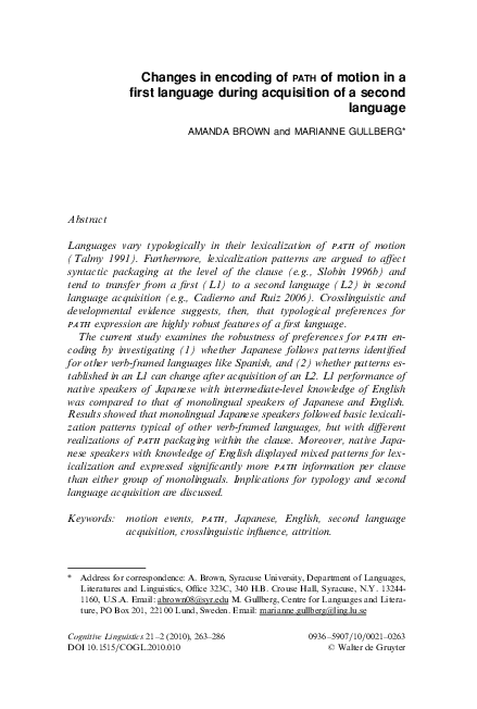 (PDF) Changes in encoding of path of motion after acquisition of a second language