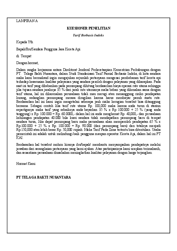 (PDF) LAMPIRAN A KUESIONER PENELITIAN