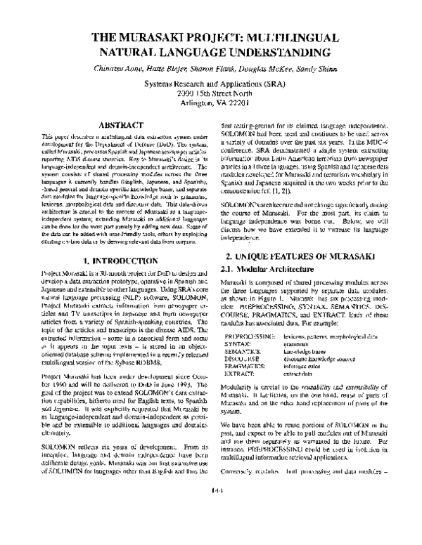 (PDF) The Murasaki project: multilingual natural language understanding
