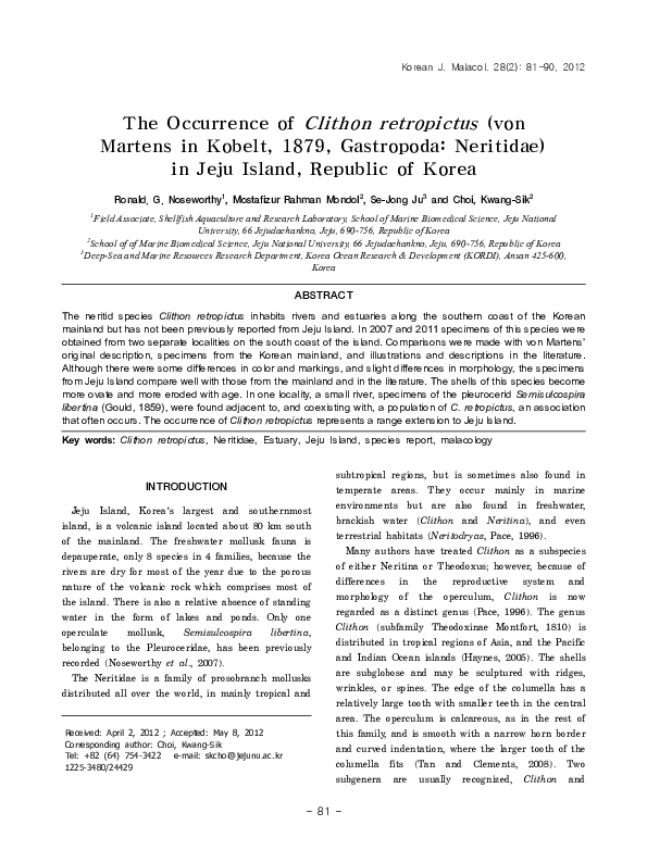 (PDF) The Occurrence of Clithon retropictus (von Martens in Kobelt ...