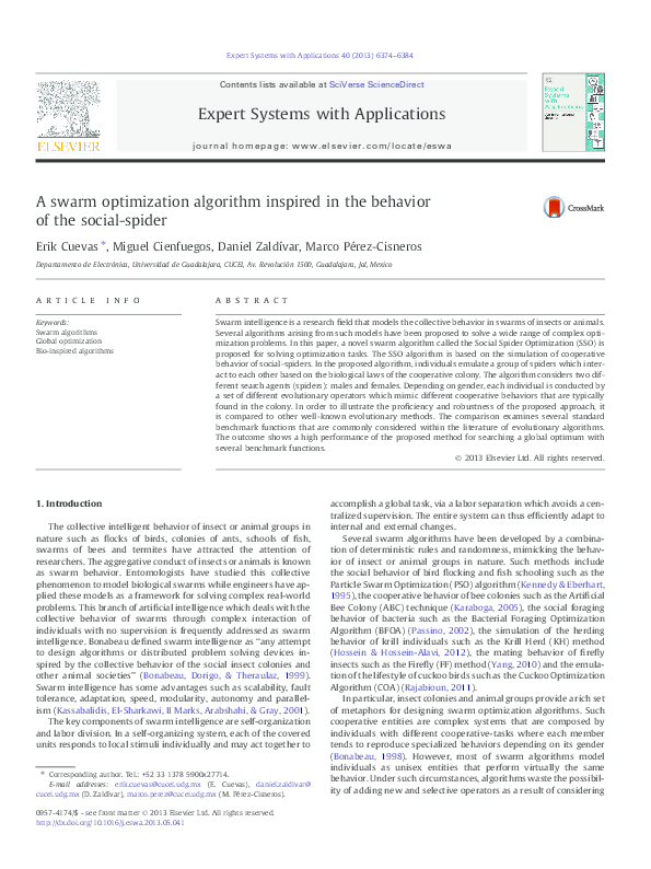 Pdf A Swarm Optimization Algorithm Inspired In The Behavior Of The