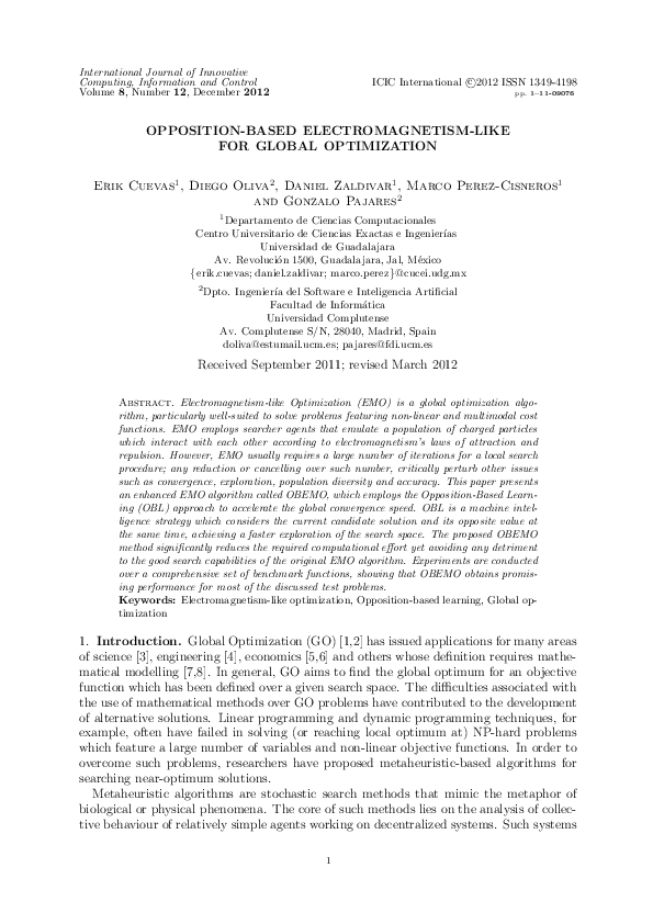 (PDF) OPPOSITION-BASED ELECTROMAGNETISM-LIKE FOR GLOBAL OPTIMIZATION