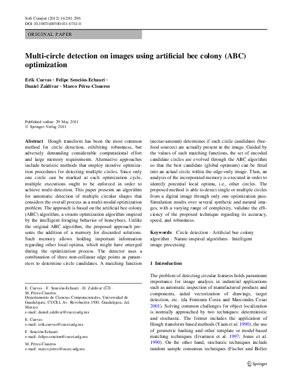 Pdf Multi Circle Detection On Images Using Artificial Bee Colony Abc Optimization