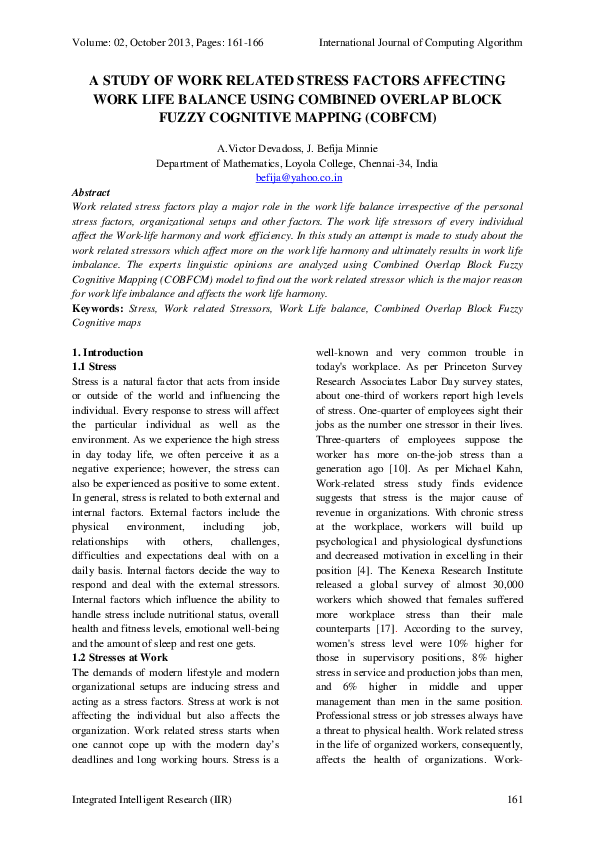 (PDF) A STUDY OF WORK RELATED STRESS FACTORS AFFECTING WORK LIFE BALANCE USING COMBINED OVERLAP ...