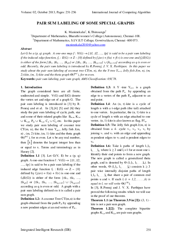 (PDF) PAIR SUM LABELING OF SOME SPECIAL GRAPHS