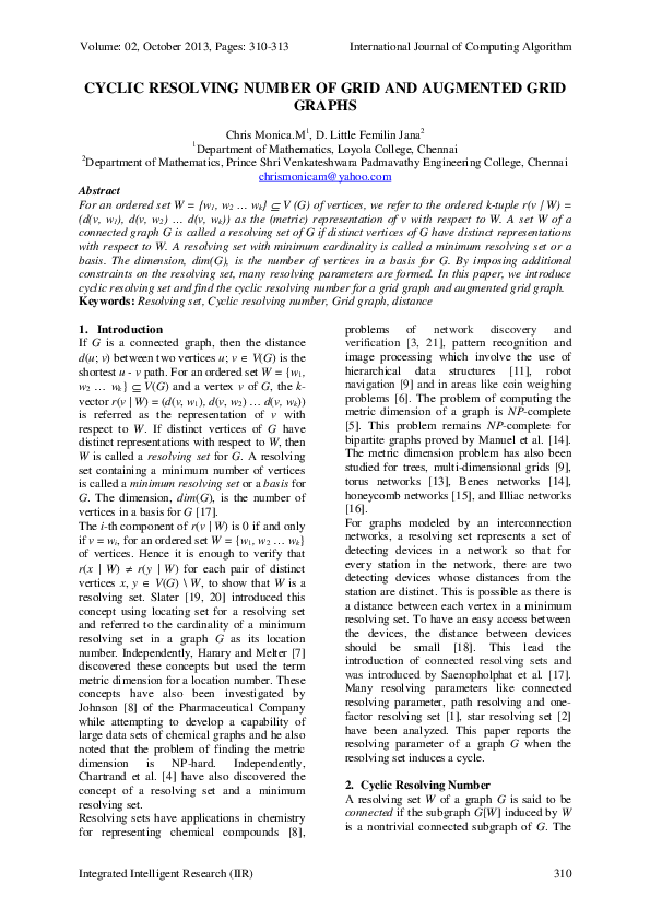 (PDF) CYCLIC RESOLVING NUMBER OF GRID AND AUGMENTED GRID GRAPHS