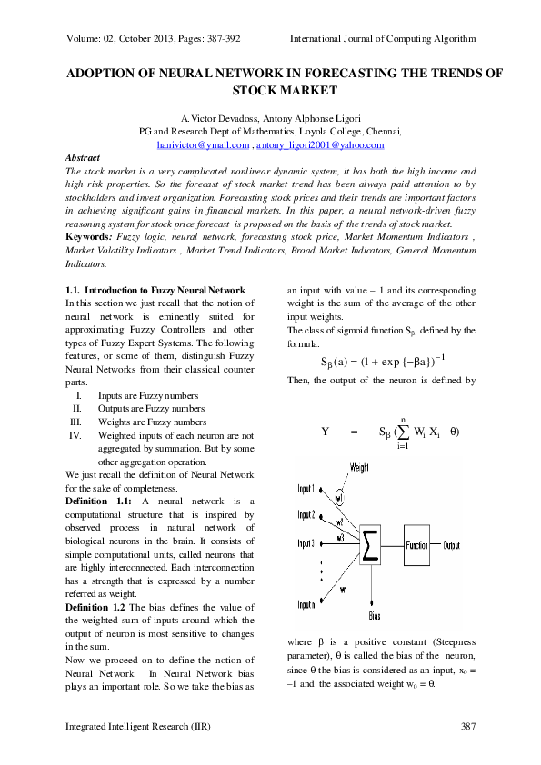Pdf Adoption Of Neural Network In Forecasting The Trends Of Stock Market