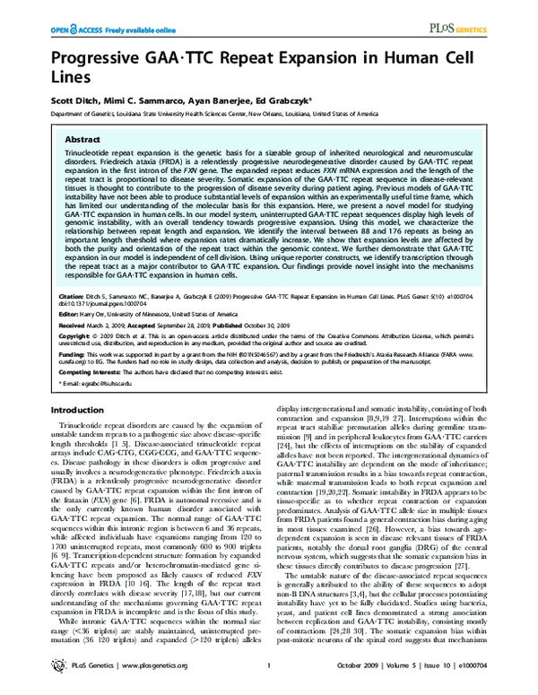 (PDF) Progressive GAA·TTC Repeat Expansion in Human Cell Lines