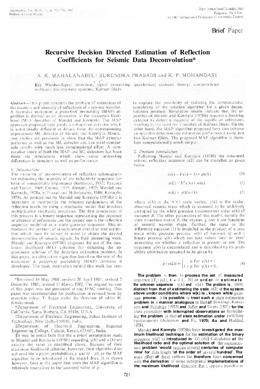 (PDF) Recursive Decision Directed Estimation of Seismic Reflection ...