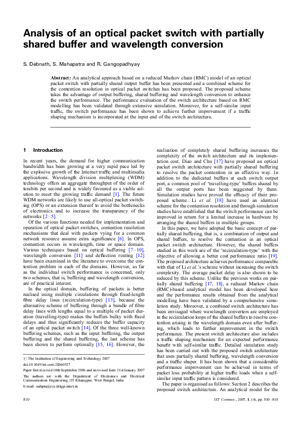 (PDF) Analysis of an optical packet switch with partially shared buffer and wavelength conversion