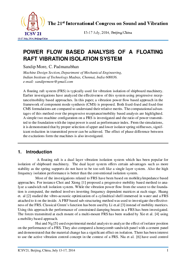 (PDF) Power flow based analysis of a floating raft vibration isolation system
