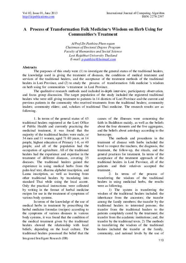 (PDF) A Process of Transformation Folk Medicine's Wisdom on Herb Using ...