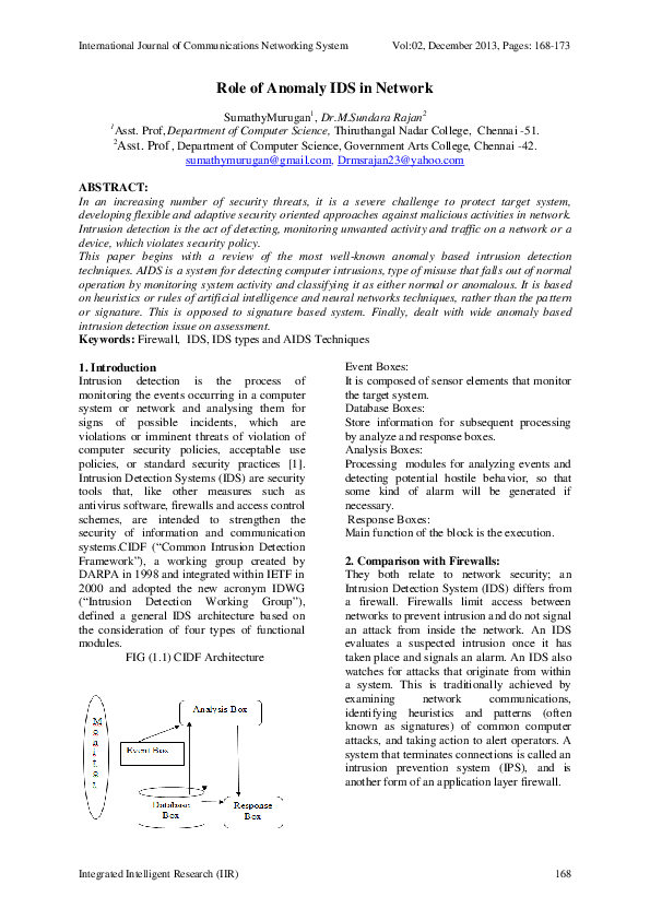 (PDF) Role of Anomaly IDS in Network