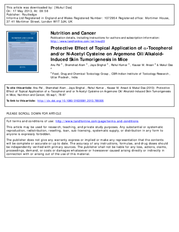 Pdf Nutrition And Cancer Protective Effect Of Topical Application Of