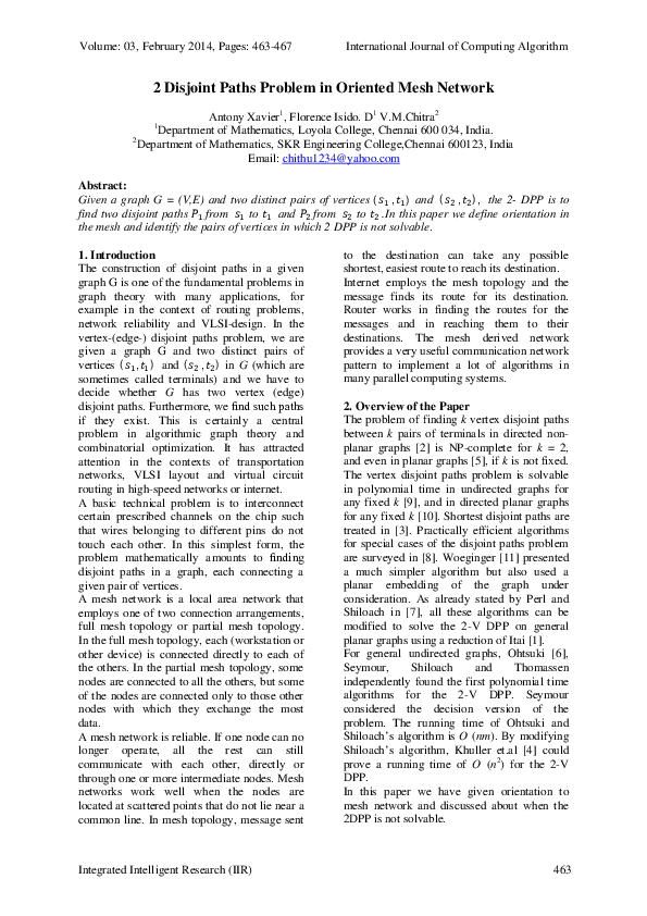 (PDF) 2 Disjoint Paths Problem in Oriented Mesh Network