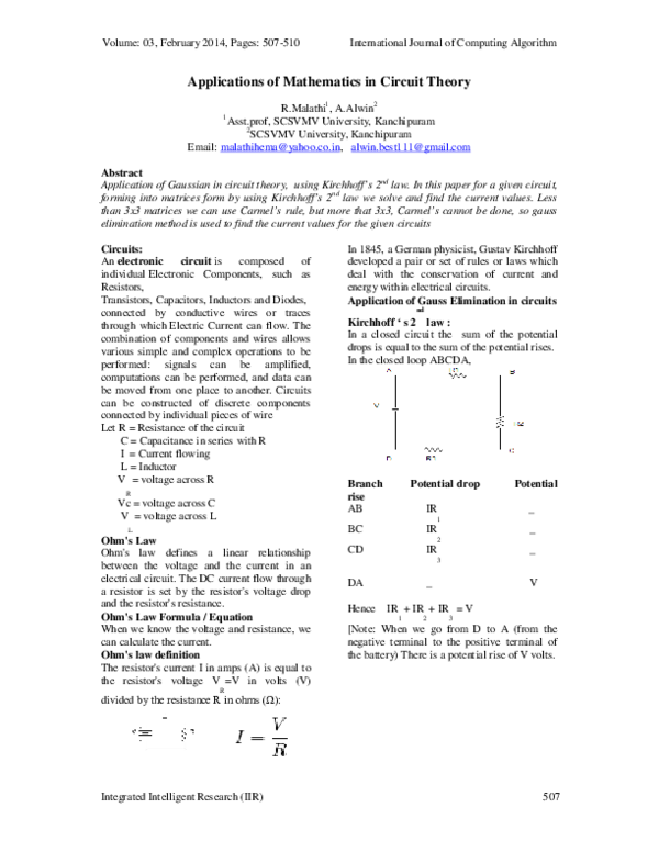 (PDF) Applications of Mathematics in Circuit Theory