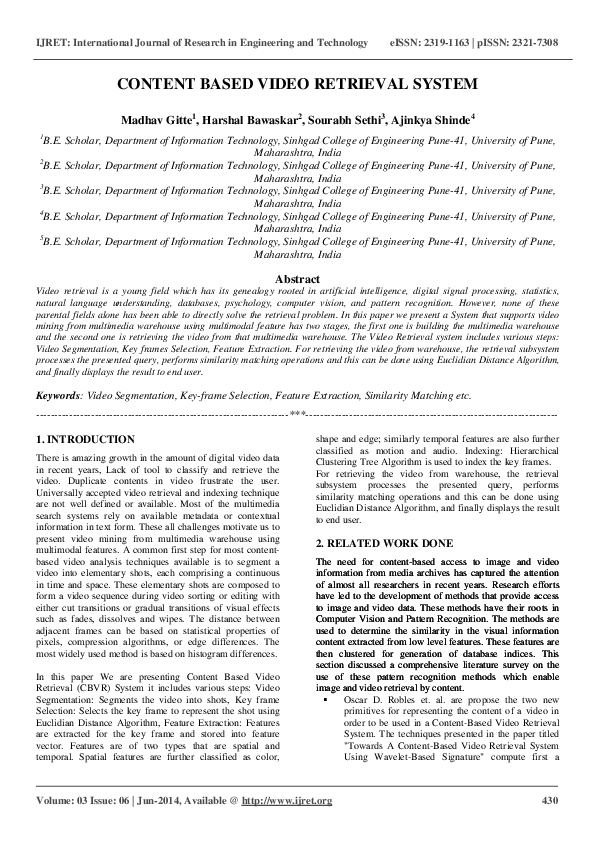 (PDF) CONTENT BASED VIDEO RETRIEVAL SYSTEM