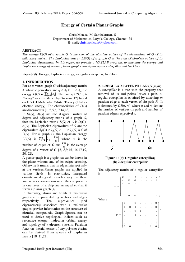 (PDF) Energy of Certain Planar Graphs