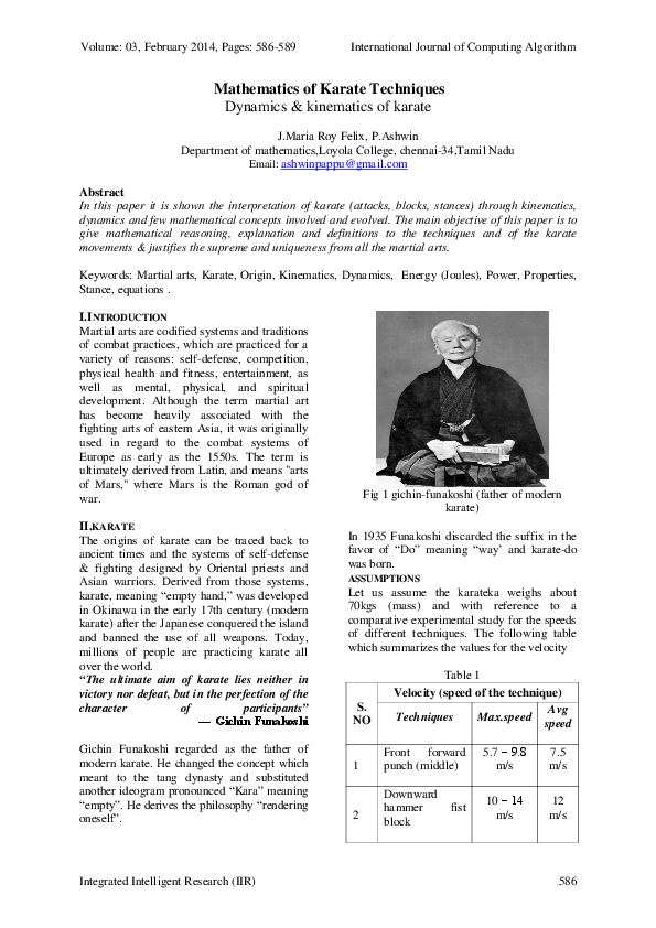 (PDF) Mathematics of Karate Techniques Dynamics & kinematics of karate