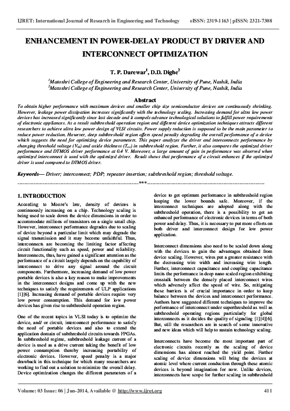 (PDF) ENHANCEMENT IN POWER-DELAY PRODUCT BY DRIVER AND INTERCONNECT ...