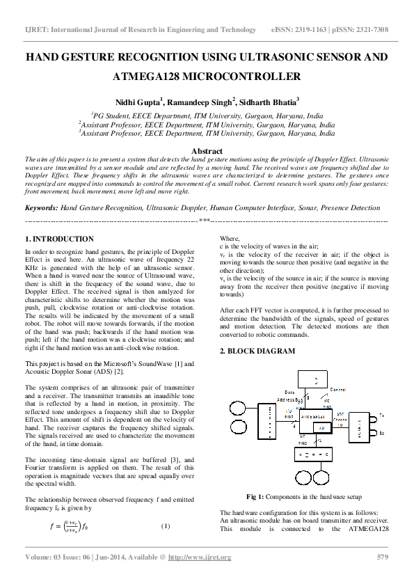 (PDF) HAND GESTURE RECOGNITION USING ULTRASONIC SENSOR AND ATMEGA128 ...