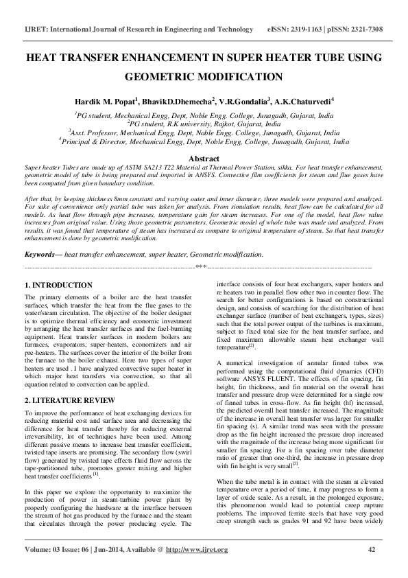 (PDF) HEAT TRANSFER ENHANCEMENT IN SUPER HEATER TUBE USING GEOMETRIC ...