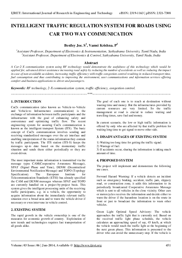 (PDF) INTELLIGENT TRAFFIC REGULATION SYSTEM FOR ROADS USING CAR TWO WAY ...