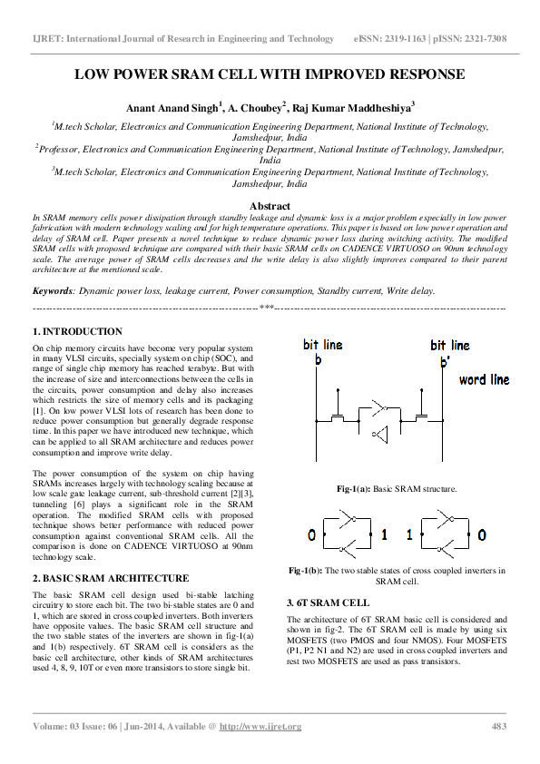 (PDF) LOW POWER SRAM CELL WITH IMPROVED RESPONSE