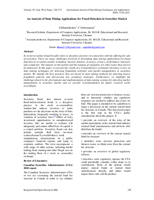 Pdf An Analysis Of Data Mining Applications For Fraud Detection In