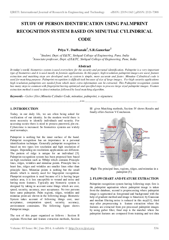 (PDF) STUDY OF PERSON IDENTIFICATION USING PALMPRINT RECOGNITION SYSTEM BASED ON MINUTIAE ...