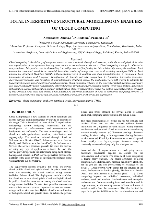 (PDF) TOTAL INTERPRETIVE STRUCTURAL MODELLING ON ENABLERS OF CLOUD COMPUTING