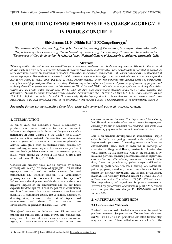 (PDF) USE OF BUILDING DEMOLISHED WASTE AS COARSE AGGREGATE IN POROUS ...