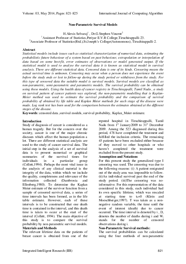 Pdf Non Parametric Survival Models