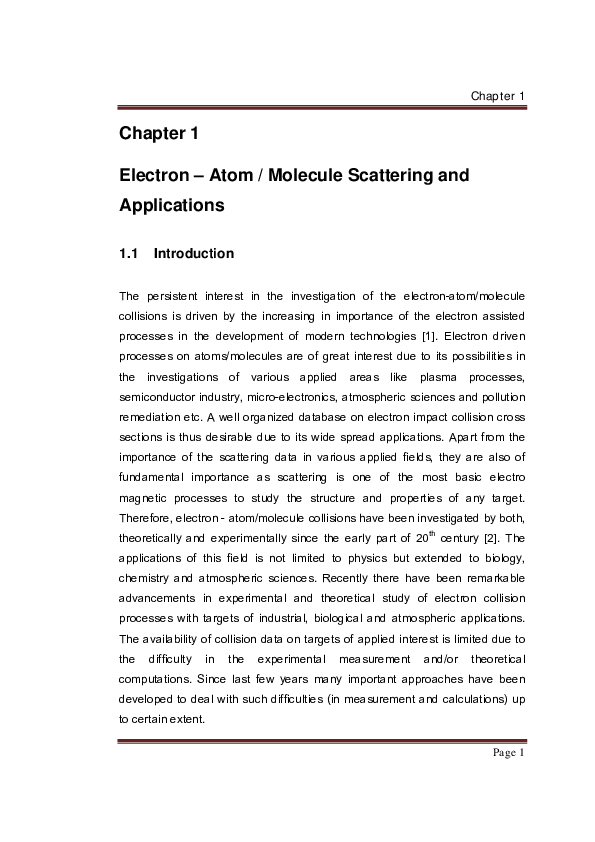 (PDF) Electron – Atom / Molecule Scattering and Applications