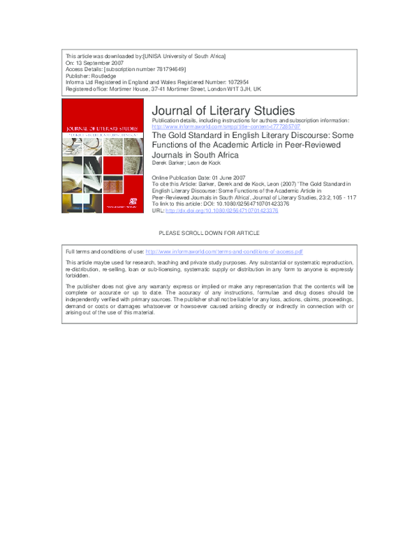(PDF) The Gold Standard in English Literary Discourse: Some Functions ...