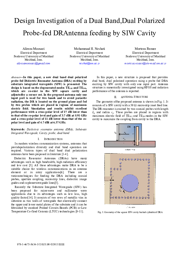 (PDF) Design Investigation of a Dual Band,Dual Polarized Probe-fed ...
