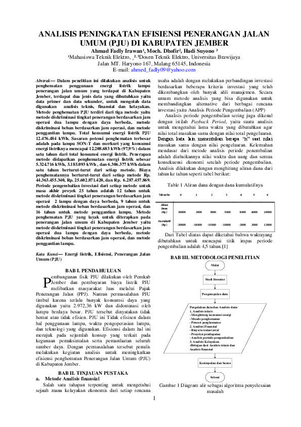 (PDF) ANALISIS PENINGKATAN EFISIENSI PENERANGAN JALAN (PDF) ANALISIS PENINGKATAN EFISIENSI PENERANGAN JALAN