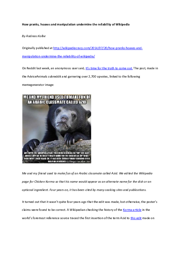 (PDF) How pranks, hoaxes and manipulation undermine the reliability of ...