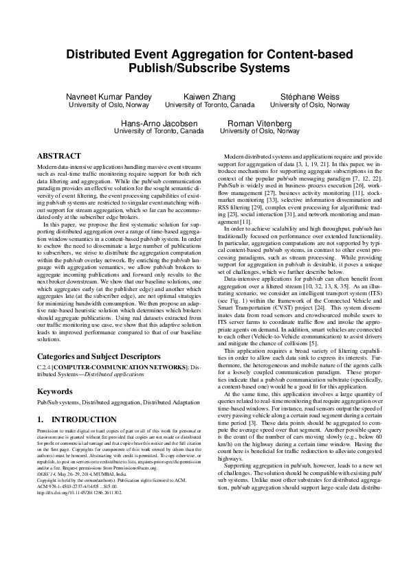 (PDF) Distributed Event Aggregation for Content-based Publish/Subscribe Systems